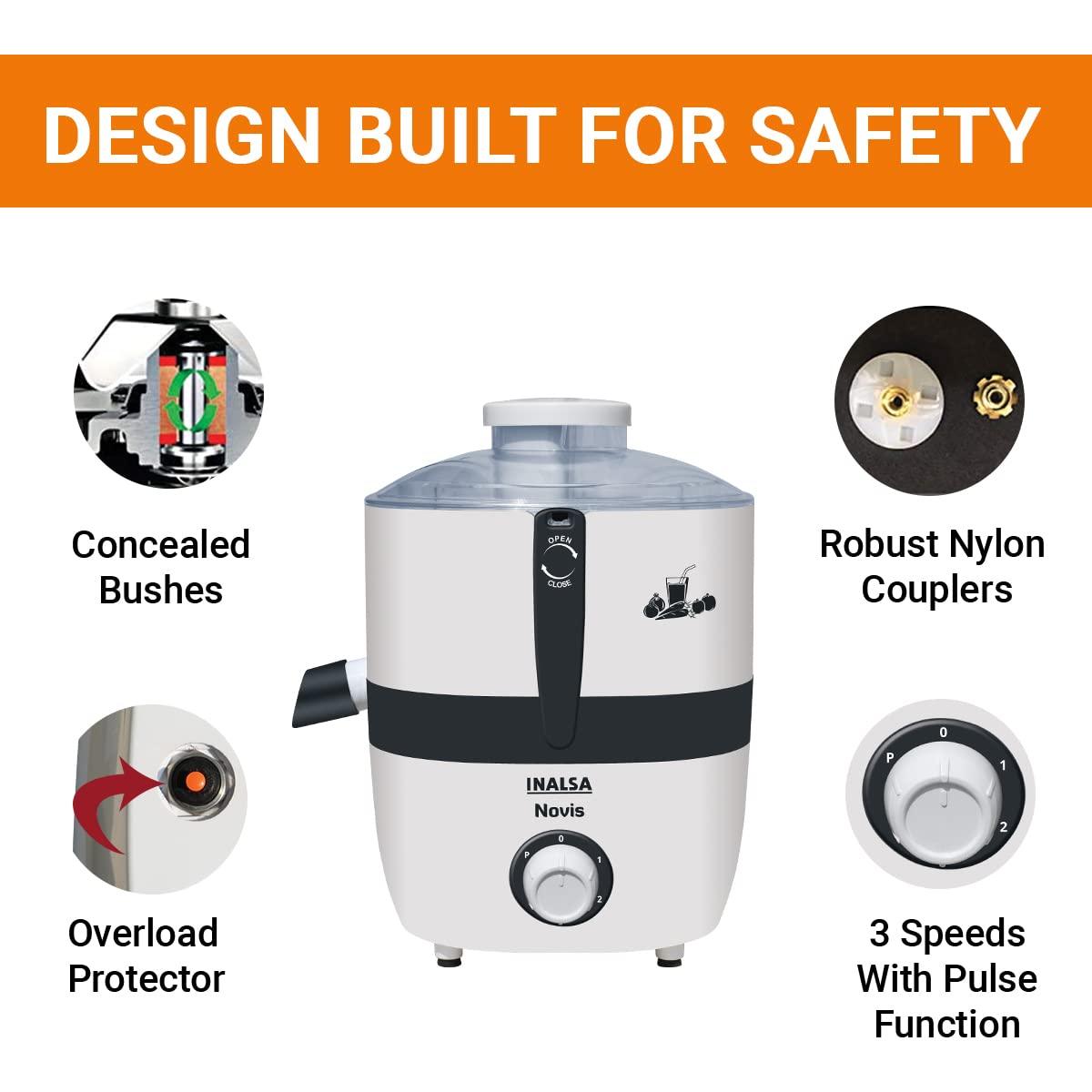 INALSA Juicer Mixer Grinder 500W- Novis with 2 Jars|1.5L Blender Jar,0 ...